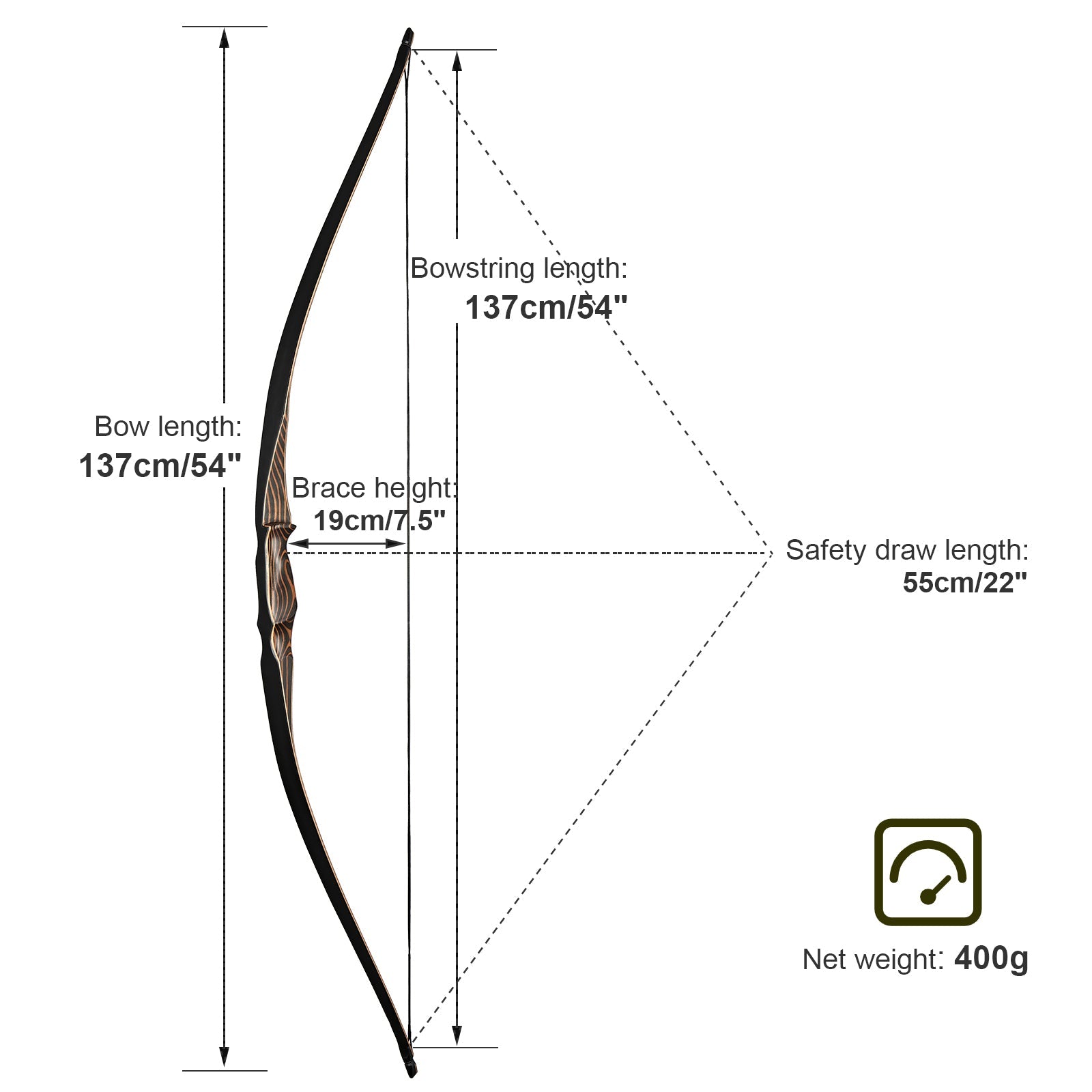 54" Archery Traditional Recurve Hunting Bow Right Hand Handmade Wooden ...