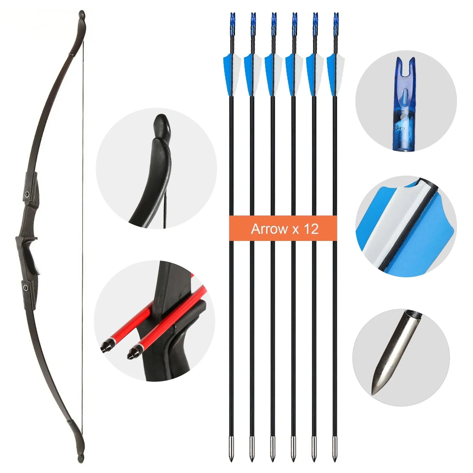 Archery 57" Ambidextrous Takedown Recurve Bow Set for Beginner Teenage ...