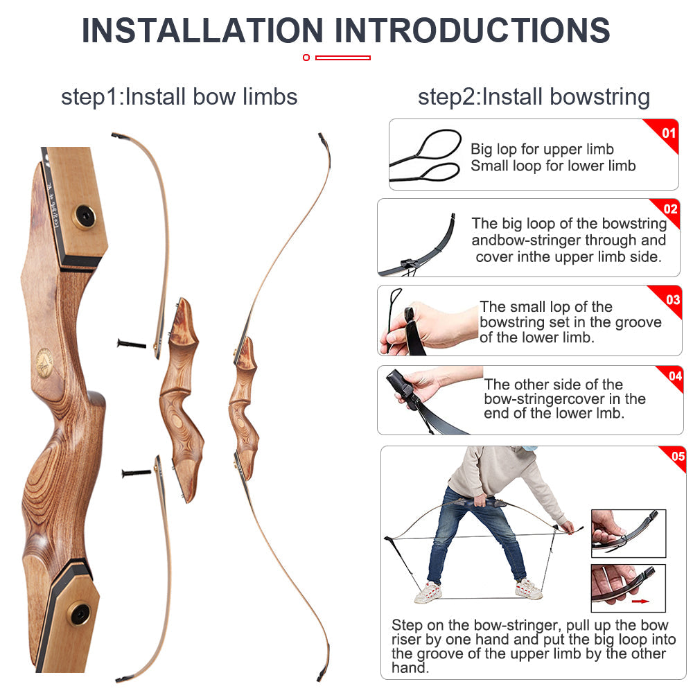 60" Archery Hunting Bow Wood Laminated Takedown Recurve Bow Right Hand ...