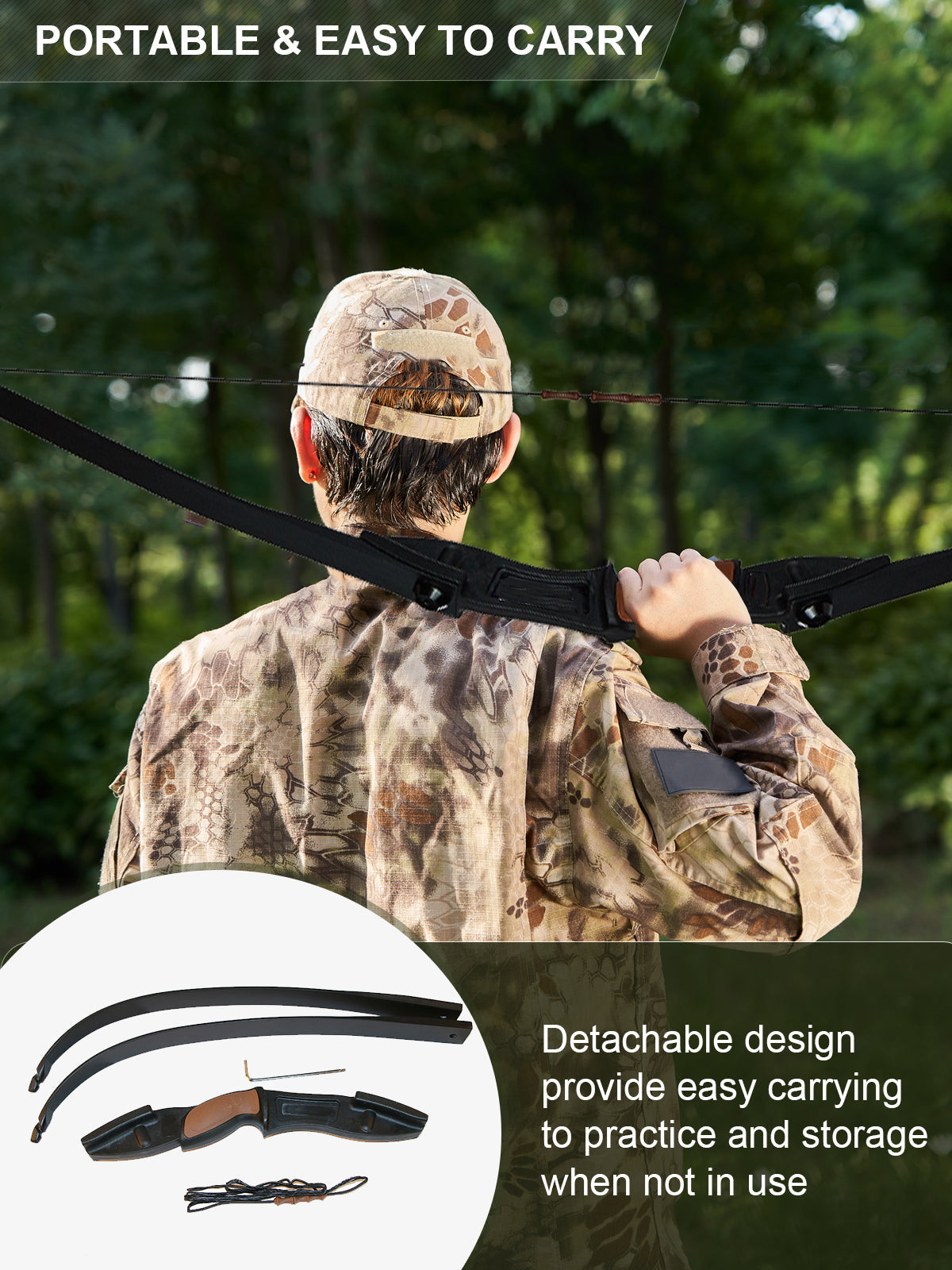 56" Combat Archery Ambidextrous Takedown Recurve Bow Left Right Handed ...