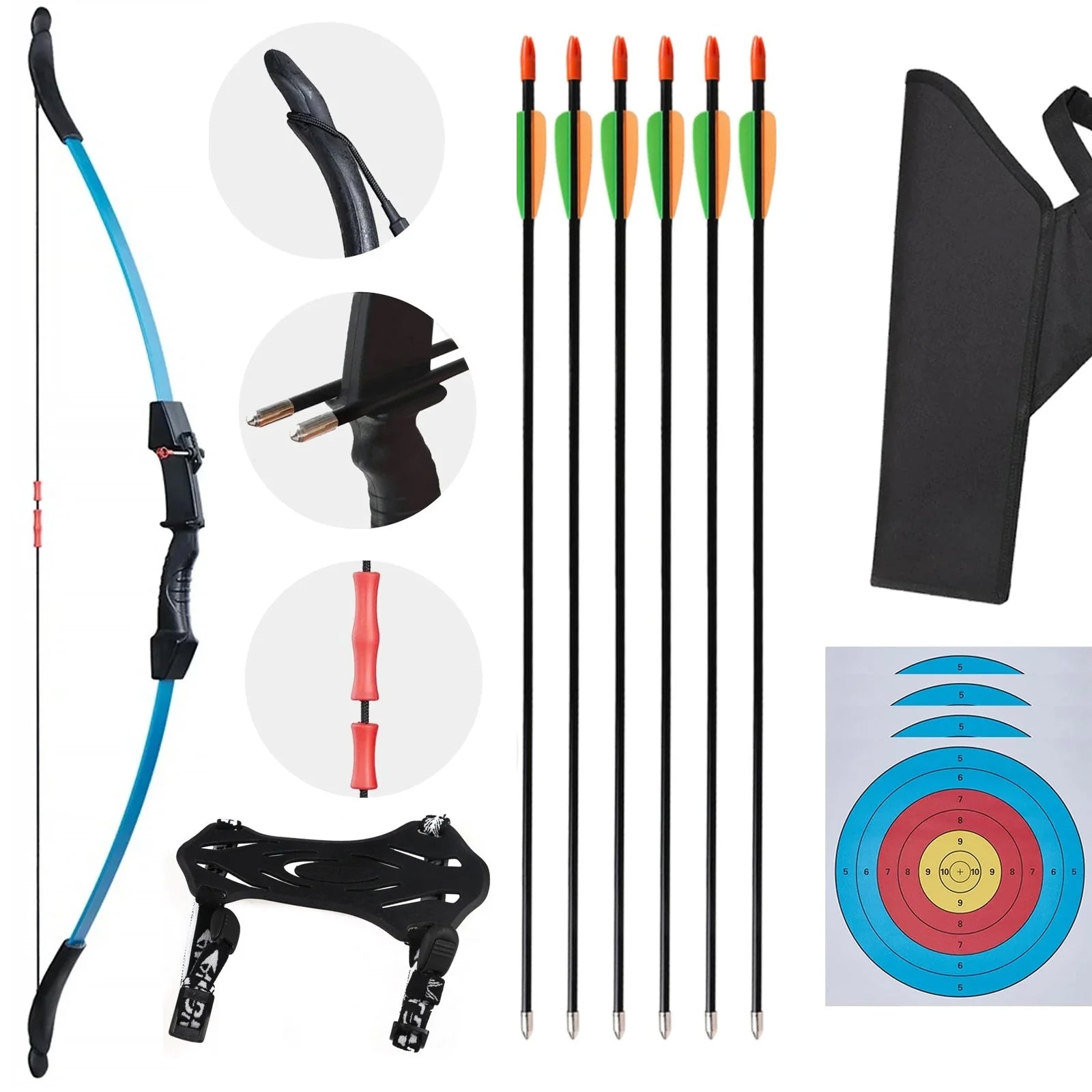 Archery 45" Kids Ambidextrous Recurve Bow Set with Youth Arrow Quiver ...