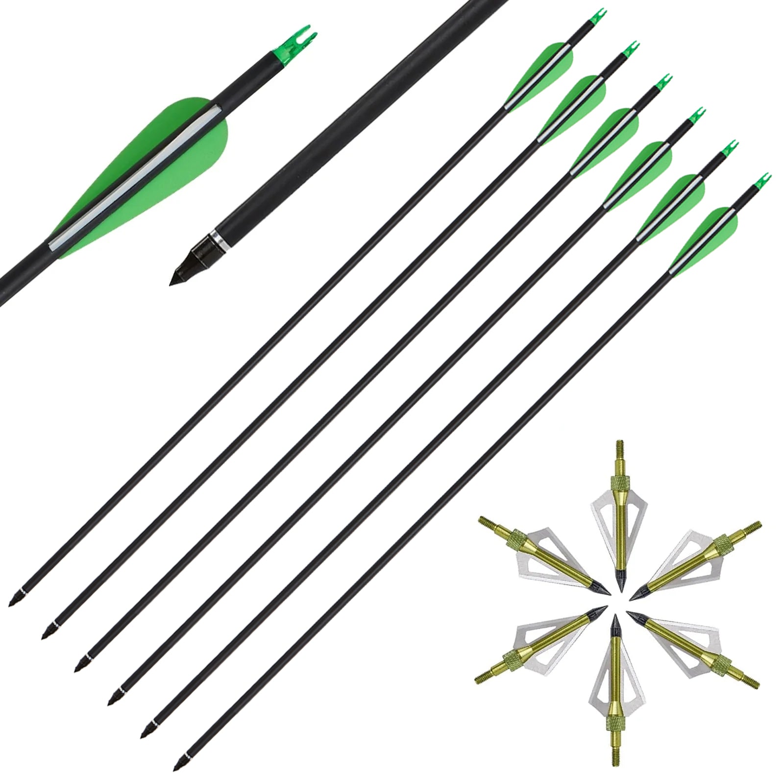 12pcs Archery Carbon Arrows and Hunting Broadheads Set with 3 Blades H ...