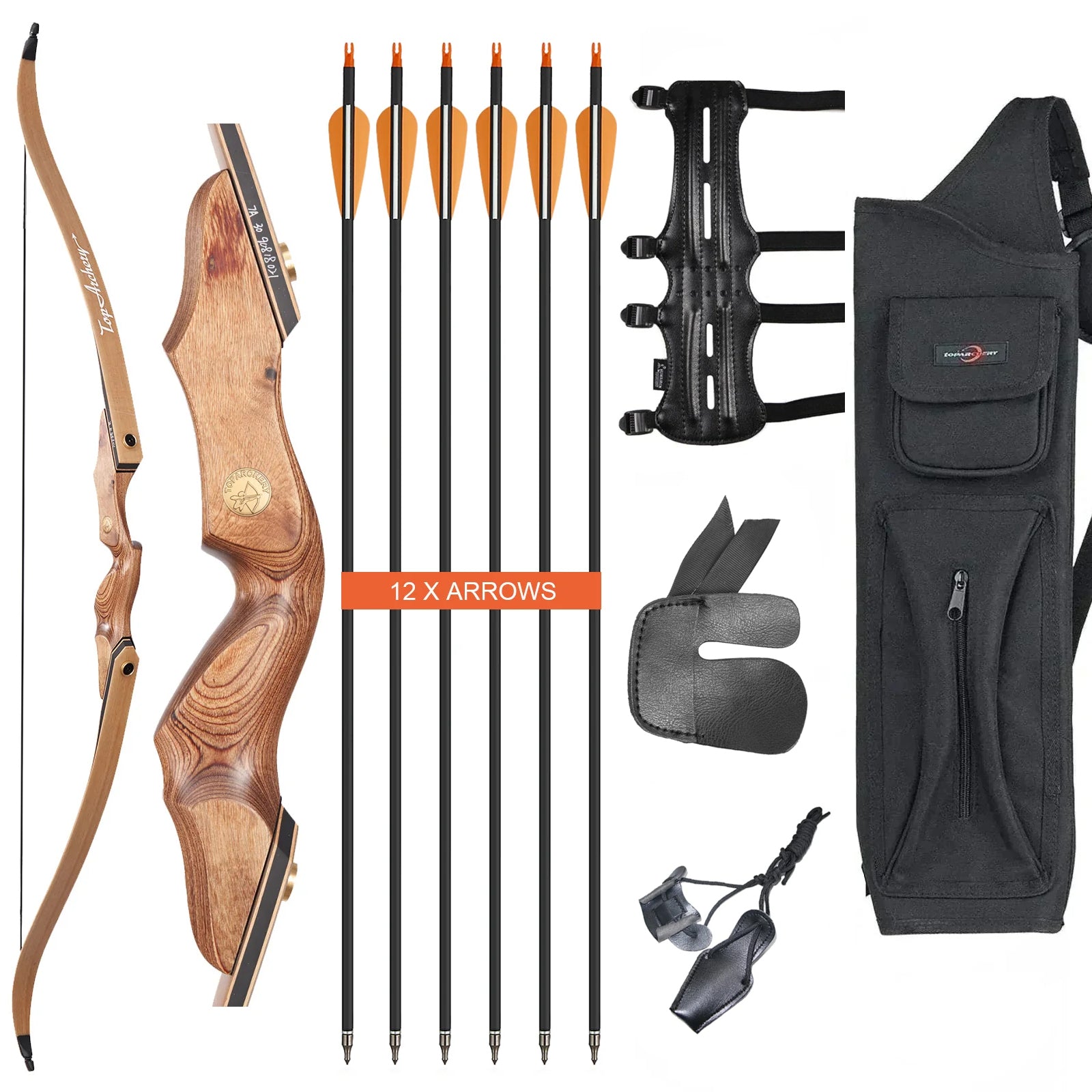 Archery 60" Takedown Recurve Bow and Arrow Set Wood Laminated Hunting ...