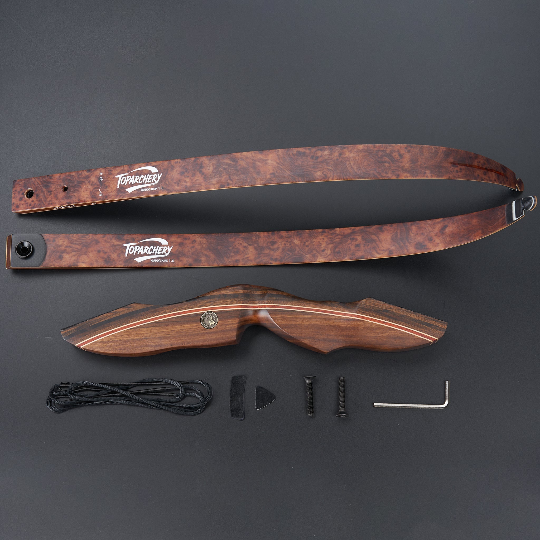 TopArchery 60" Takedown Recurve Bow RH with Bamboo Carbon Core Burl Li