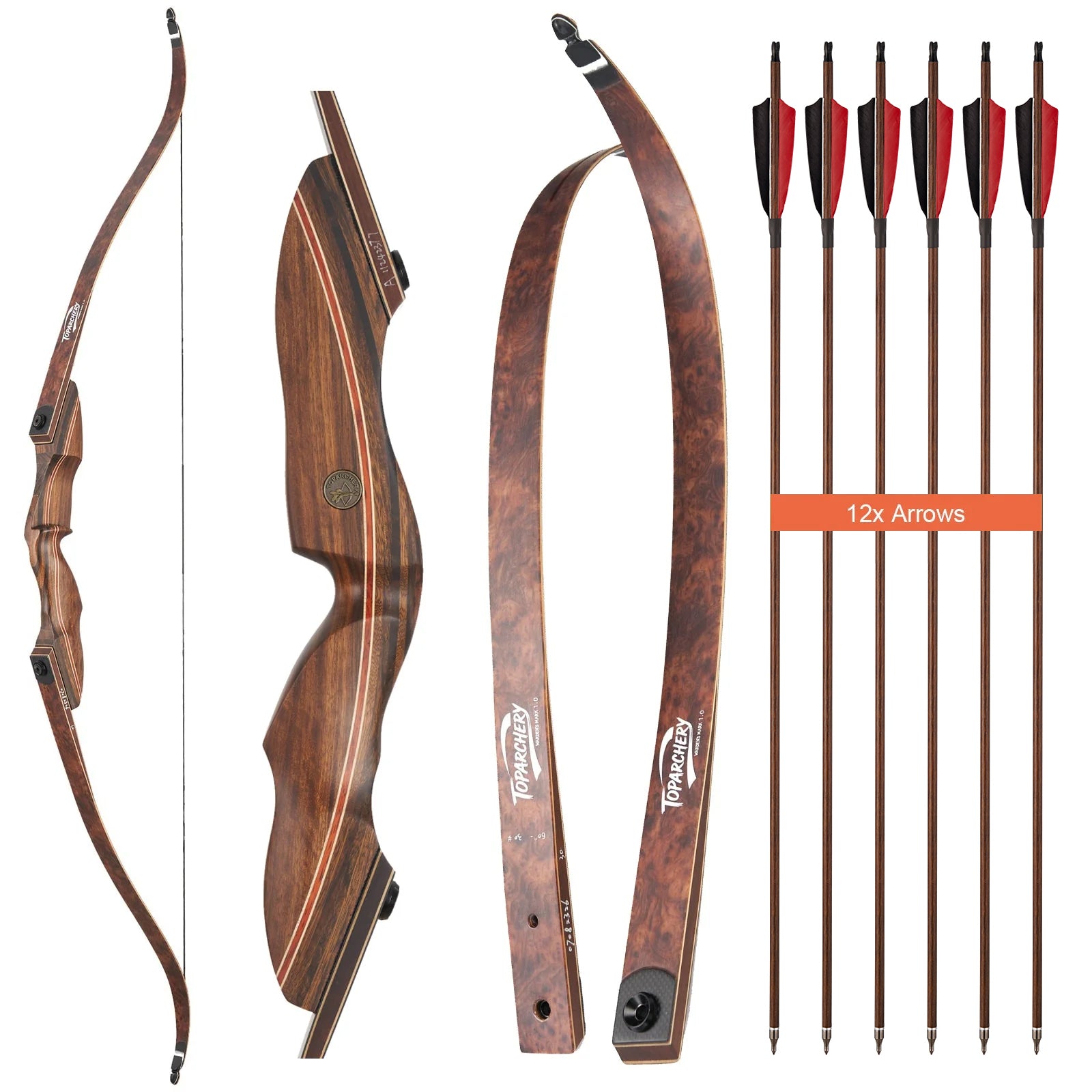 TopArchery 60" Takedown Recurve RH Bow and Arrow Set with Bamboo Carbo
