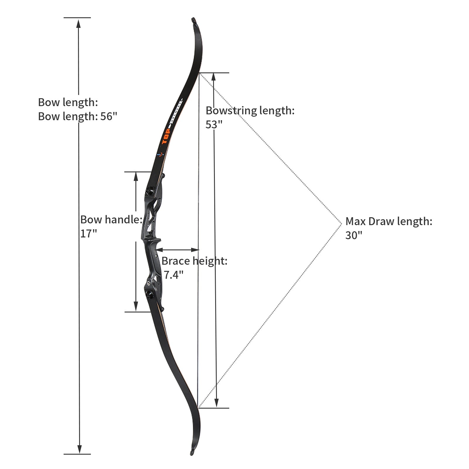 56" Archery Takedown Recurve Laminated Bow RH Aluminum Riser Hunting B ...